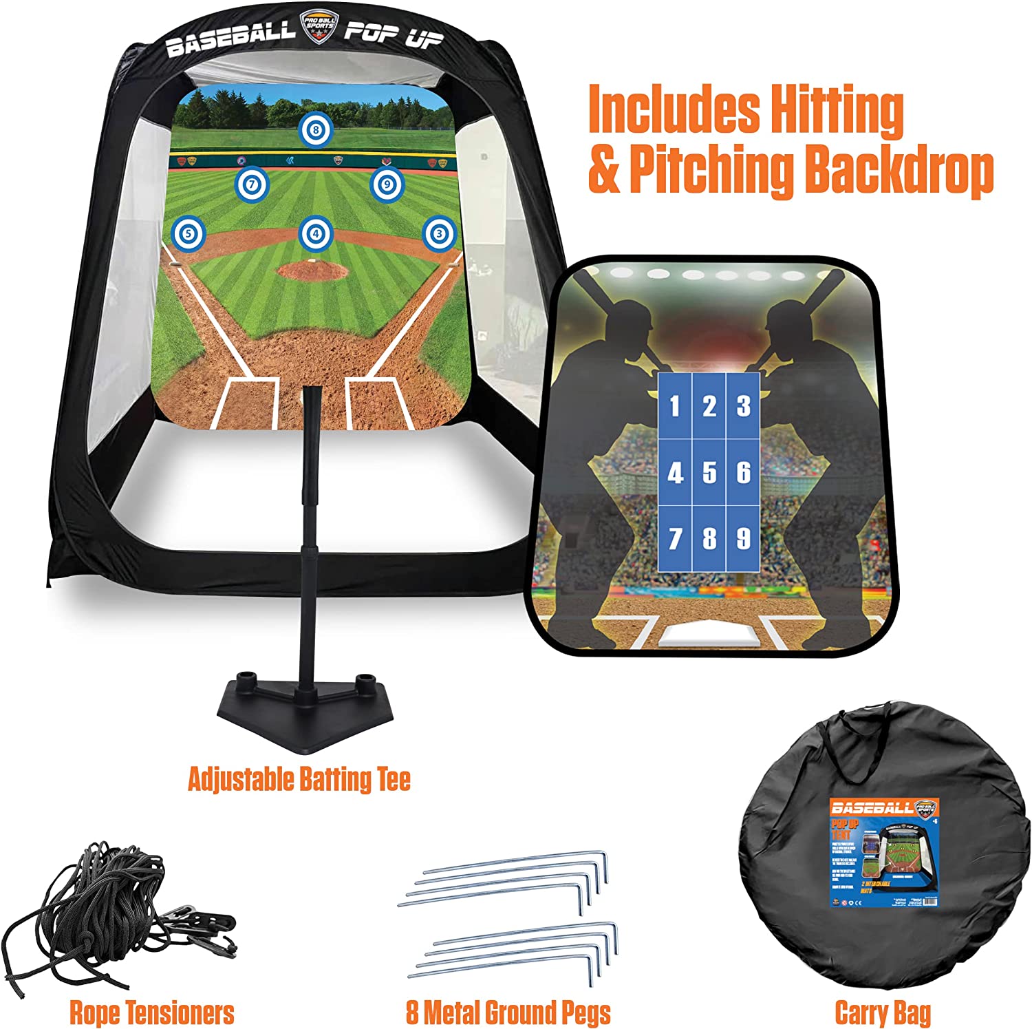Maccabi Art 8' Pop-Up Baseball/Softball Practice Tent for Hitting and