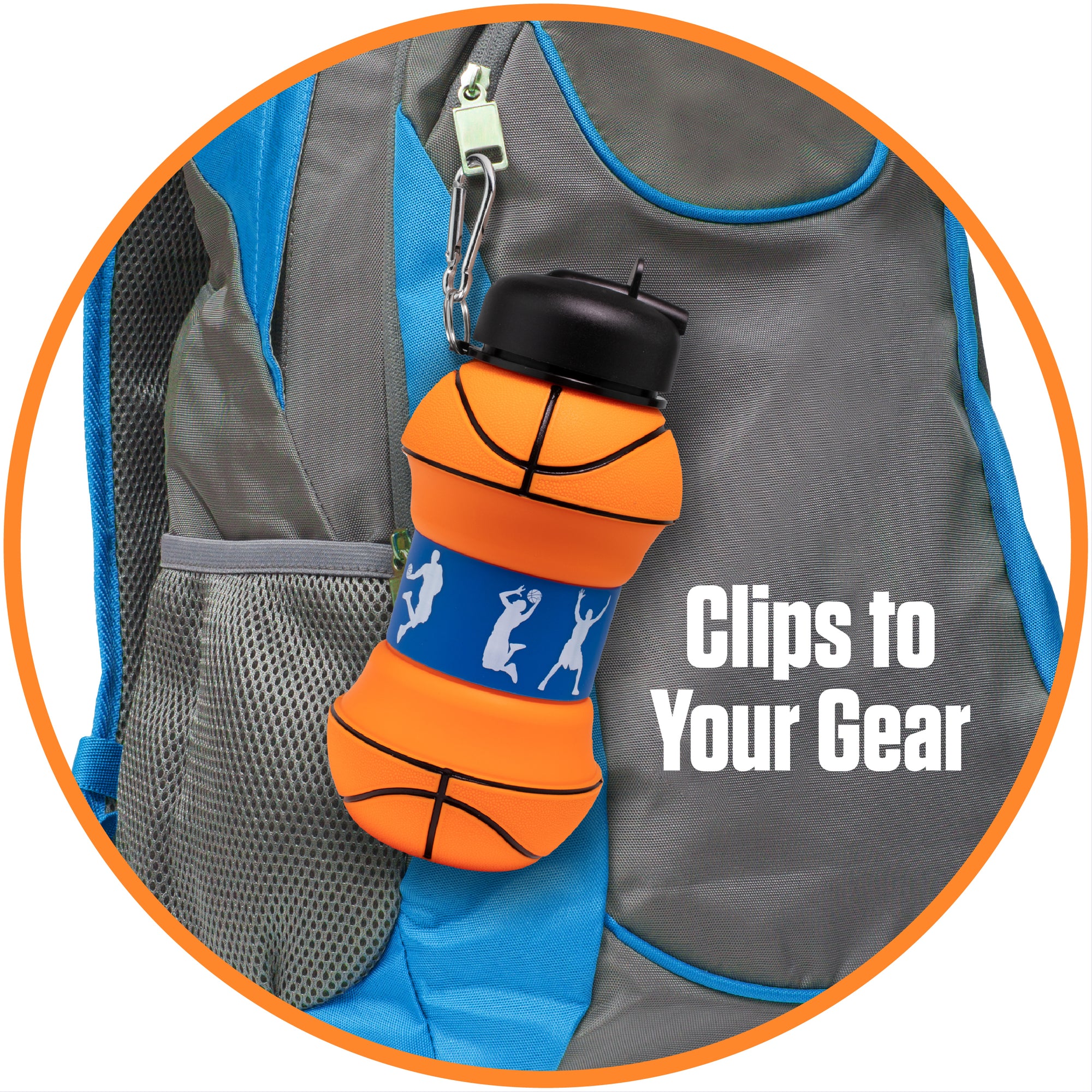 Pro Ball Sports Collapsible Silicone Basketball Water Bottle for Kids ...